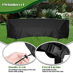 COOSOO Curved Sofa Cover Outdoor Patio Furniture Cover Couch Sectional Protector Waterproof Half Moon Sofa Set Cover with Windproof Elastic Cord for Garden Lawn Indoor All Weather Protection