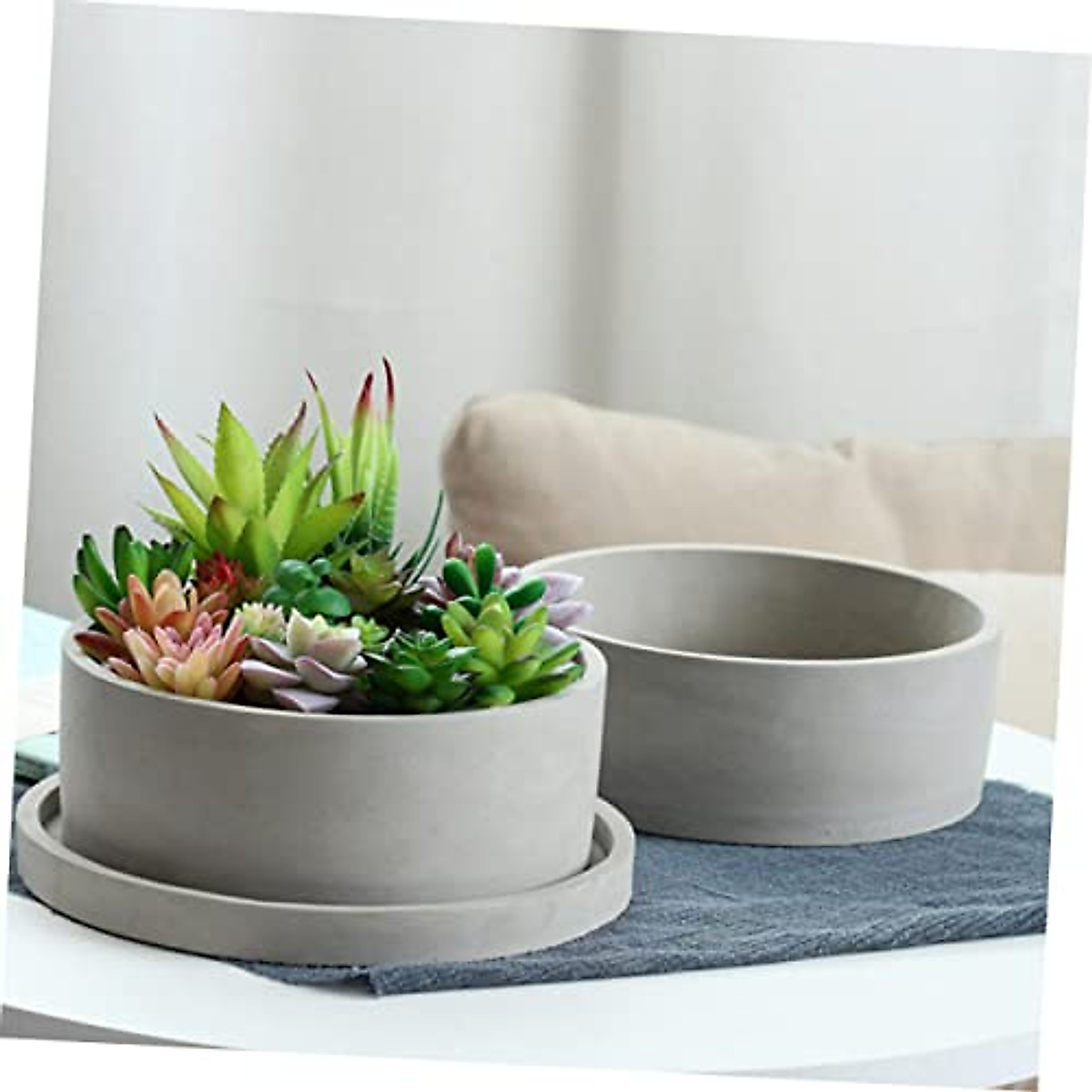 SECFOU 1pc Outdoor Cm Cement Flower Plant Garden Indoor Grey Flowerpot Plants for Round Container Planters Storage Holder Planter Decoration Home Shallow Gardening Succulent Bonsai Pot