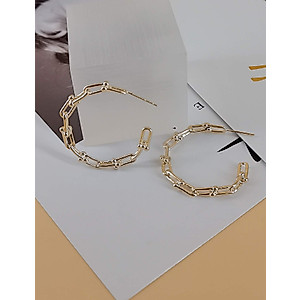 Hoop Earrings for Women - Chain Hoop Earrings in 14k Gold - Link Hoop Stud Earring（Dia.20mm）