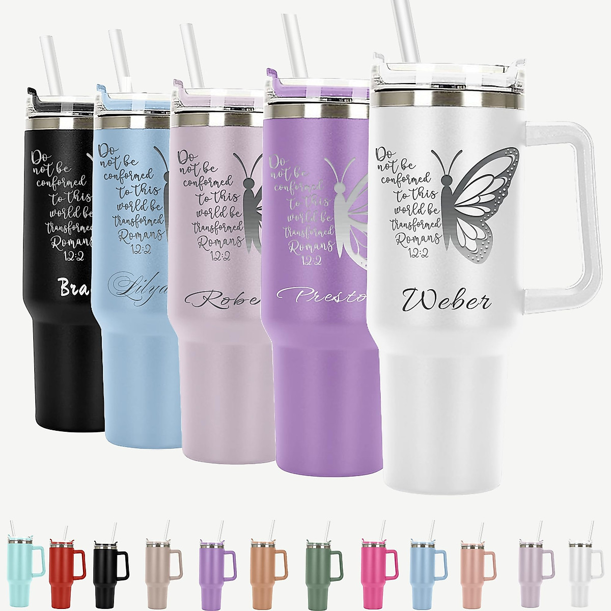 LifGif Butterfly - Christian Personalized Tumbler 40 oz Laser Engraved, Insulated Cup with Handle, Lid & Straw, Inspirational Religious Christian Coffee Mugs, Christian Tumbler, Bible Verse Gifts