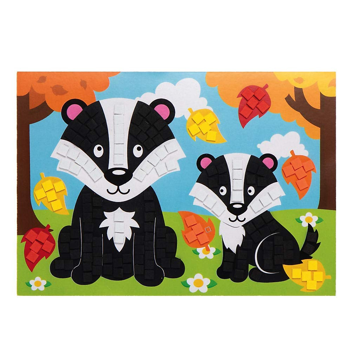 Baker Ross AX209 Woodland Animal Mosaic Kits for Kids - Pack of 4, Peel and Stick Crafting Activities This Christmas Festive Season