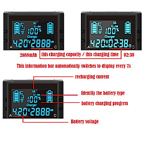 LCD2-T 18650 Battery Charger, LCD Screen Can Display Capacity, with Battery Capacity Tester, 2A Fast Charger Discharg 2bay, for 3.7v Rechargeable Lithium Battery and 1.2v Ni-Mh/Ni-Cd AA AAA Battery