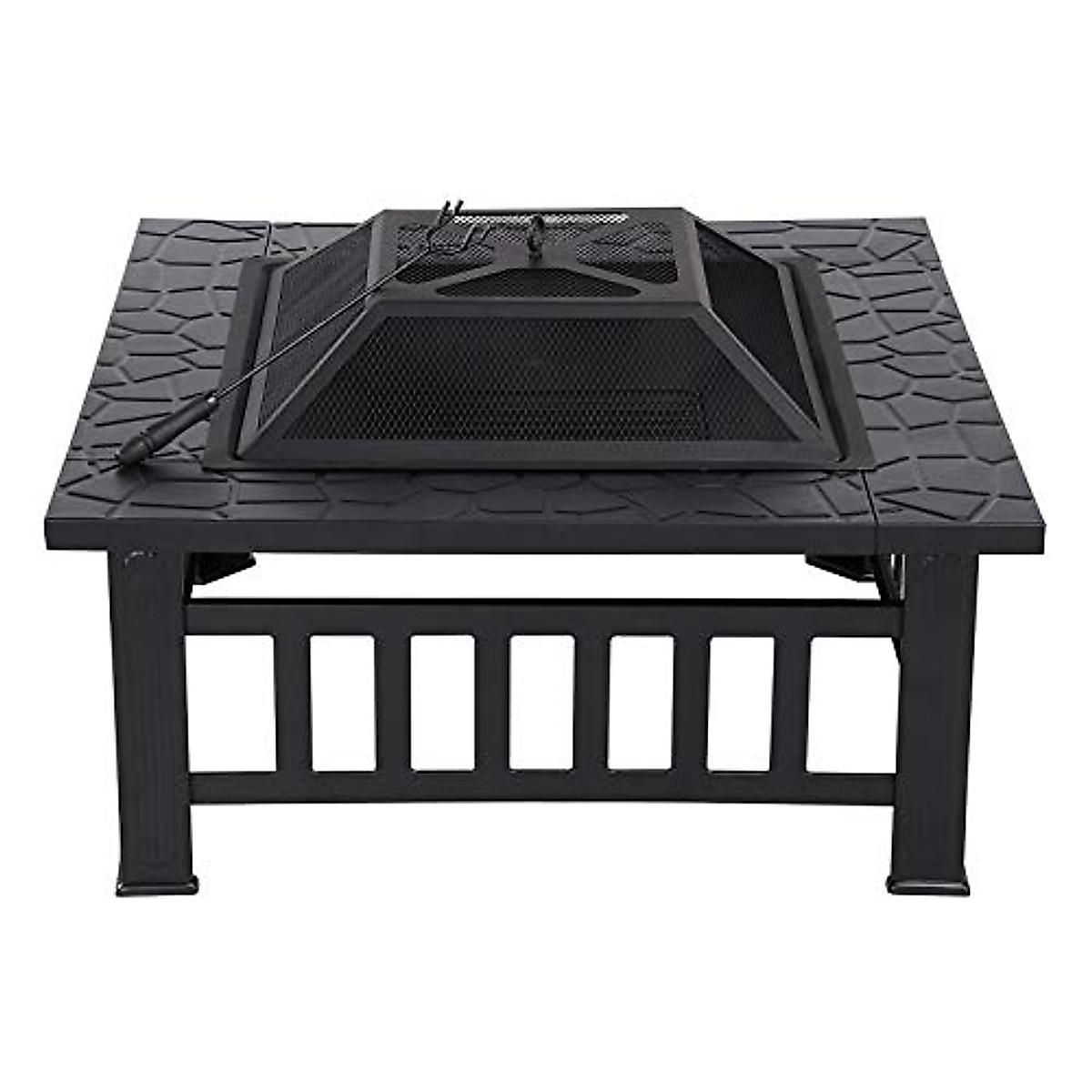 Topeakmart Outdoor Metal Fire Pit Table Multifunctional Backyard Patio Garden Square Stove, 32in Diameter Wood Burning Fireplace with Waterproof Cover