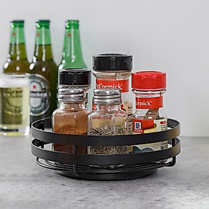MyGift Modern Matte Black Metal Tabletop Lazy Susan Spice Rack Round Turntable Tray, Seasoning and Condiment Holder Spinning Rack