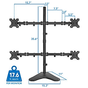 Mount-It! Quad Monitor Stand | Height Adjustable Free Standing 4 Screen Mount | Fits Monitors up to 32 Inches | Black, Steel | MI-2784