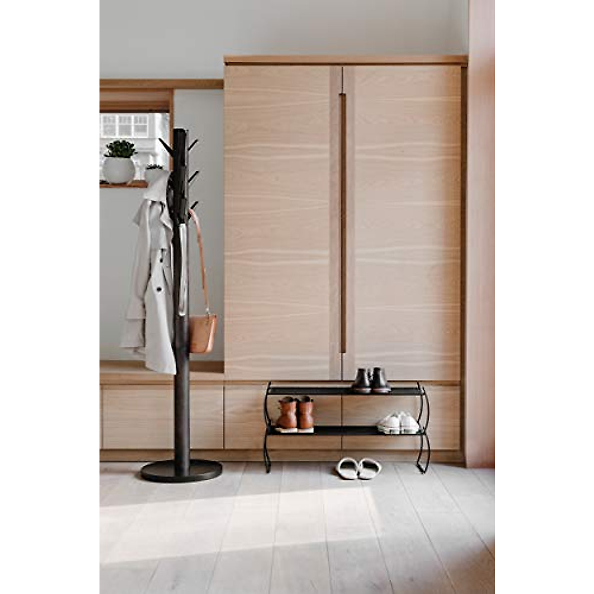 Umbra Flapper Coat Rack, Clothing Hanger, Umbrella Holder, and Hat Organizer, for Entryway, W400×D400×H1650mm, Walnut