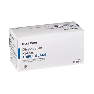 McKesson Disposable Razors, Stainless Steel Triple Blade, Lubricated Strip, Ergonomic Handle, Turquoise, 10 Count, 1 Pack