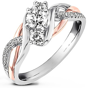 5/8 Carat (ctw) 3 Stone Moissanite engagement rings for women Platinum Plated Silver ring Moissanite rings - 7