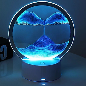 Desniltol 3d Moving Sand Art Picture Desk Lamp, 360° Rotating Hourglass Lights, RGB Color Changing Table Lamp,Sand Art Liquid Motion Colorful Creative Sea 3d Glass Quicksand Painting Night Light(Blue)