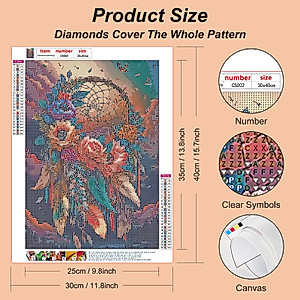 Acudotr Diamond Painting Kits for Adults, 5D DIY Diamond Art Kits for Beginners, Full Drill Diamond Painting Kits for Home Wall Decor, Dreamcatcher, 12x16 Inch