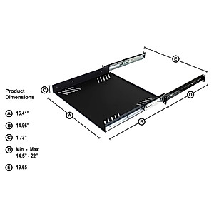 Penn Elcom R1290/1U Sliding Rack Tray (Audio, AV, IT, DJ) Equipment Shelf for 1 Rack Space up to 15 Inch Deep