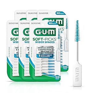 GUM Soft-Picks Wider Space, Easy to Use Dental Picks for Teeth Cleaning and Gum Health, With Convenient Carry Case, Dentist Recommended Dental Floss Picks, 100ct (6pk)
