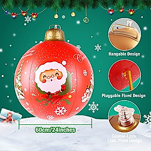 2 Pcs Inflatable Christmas Ball - 24 Inch Christmas Ball Ornaments PVC Giant Indoor Outdoor Xmas Ball for Holiday Yard Lawn Porch Pool Tree Decoration, 2 Pcs Red