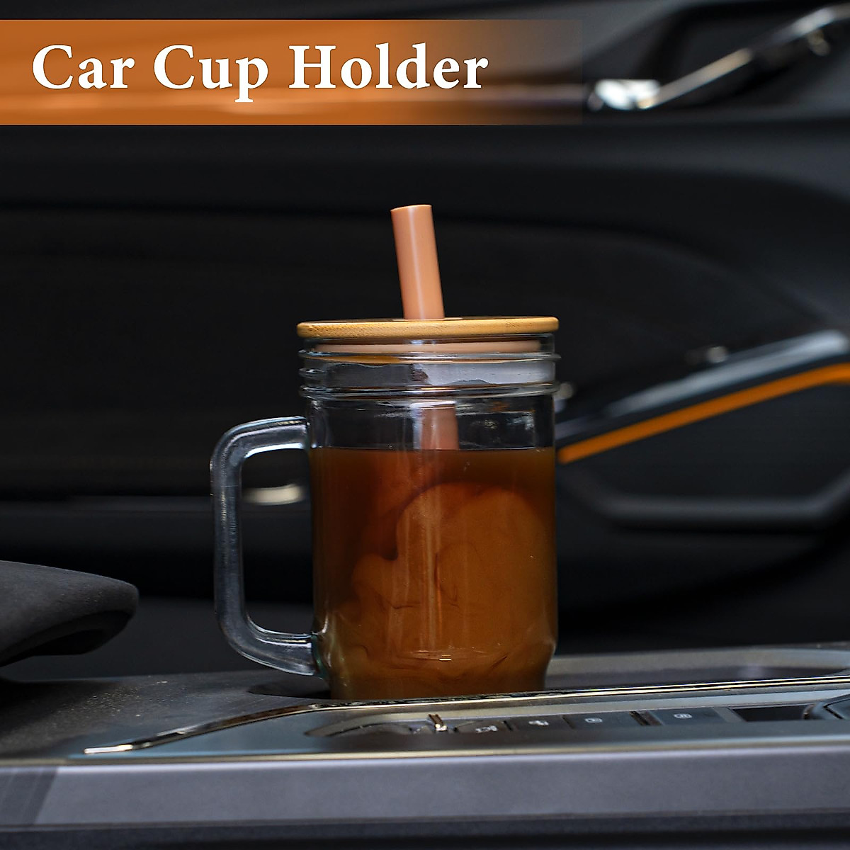 Luxfuel 24oz Wide Mouth Mason Jar Drinking Glasses Tumbler with Handle and Bamboo Lids,Reusable Smoothie Cup for Iced Coffee,Water,Juice - 2 Pack