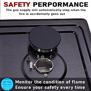 4 Burner Gas Cooktop, 24 Inch LPG/NG Dual Fuel Drop in Gas Stove Top, Stainless Steel Electronic Ignition for Apartment, Outdoor, RV