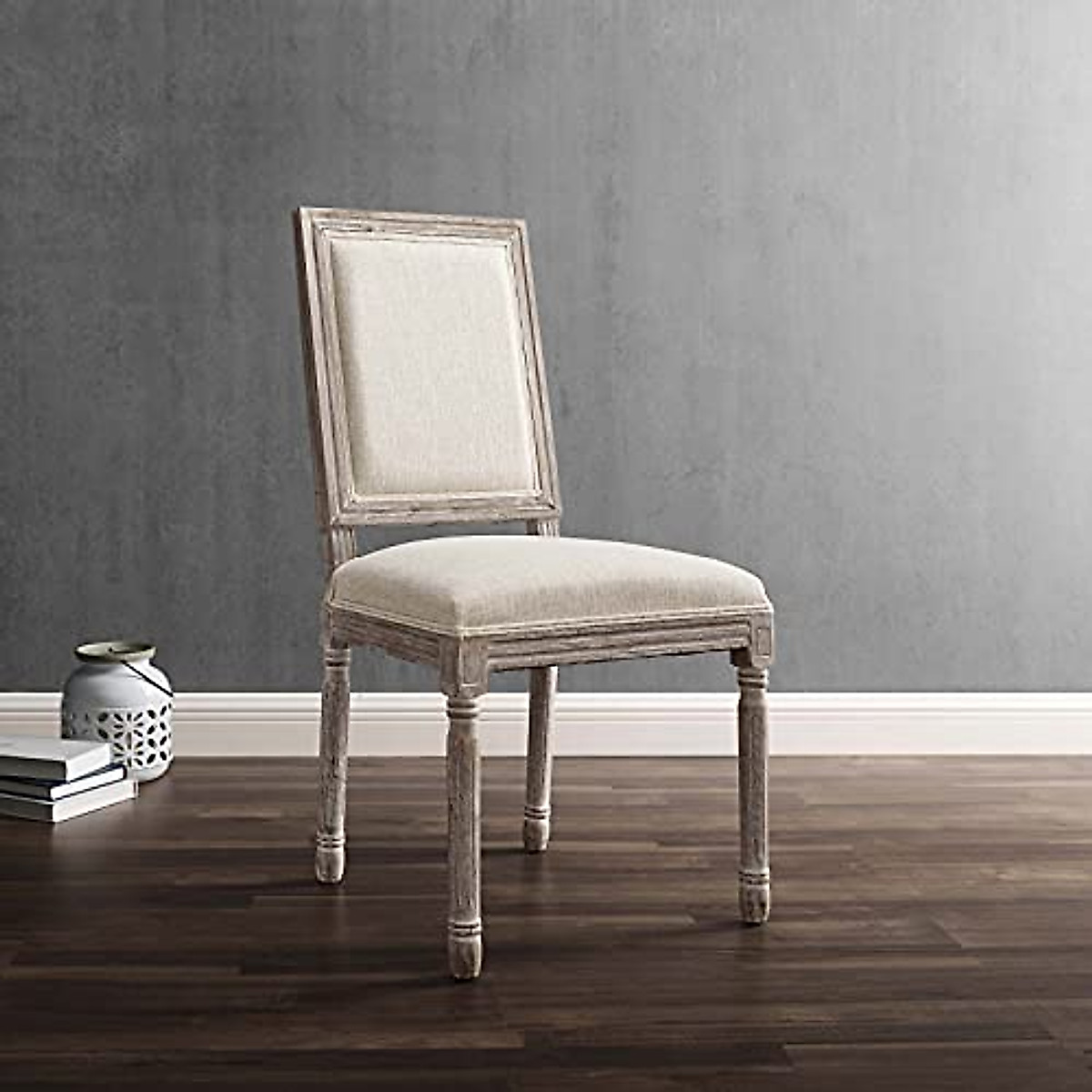 Modway Court French Vintage Upholstered Fabric Dining Chair in Beige