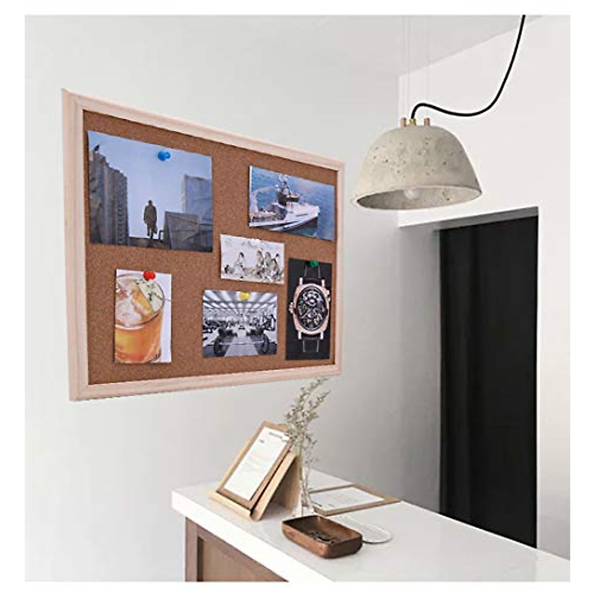 7777777 2Pcs Cork Board Bulletin Board Conference Message Board Wood Frame Photo Wall 50X40cm
