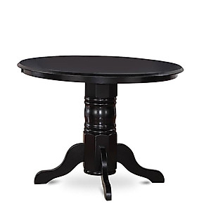 East West Furniture SHAV5-BLK-LC 5 Piece Modern Dining Table Set Includes a Round Kitchen Table with Pedestal and 4 Faux Leather Dining Room Chairs, 42x42 Inch, Black