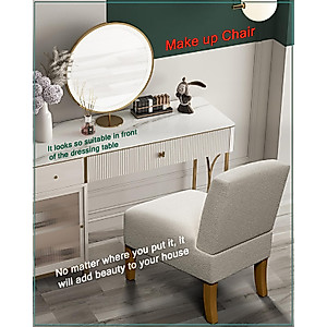 Armless Accent Chair for Bedroom, Modern Slipper Vanity Chair Living Room Chairs with Solid Wood Legs, Makeup Chair Fabric Comfy Upholstered Bedroom Chair Guest Chairs Reading Chair,Beige