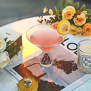 H&D HYALINE & DORA 7oz 2pcs Martini Glasses with Stylish Diamond Bases,Cocktail Glassware,Great for Martini, Cocktail, Whiskey, Margarita, Juice Glasses,Diamond Will Not Leak Off(Red)