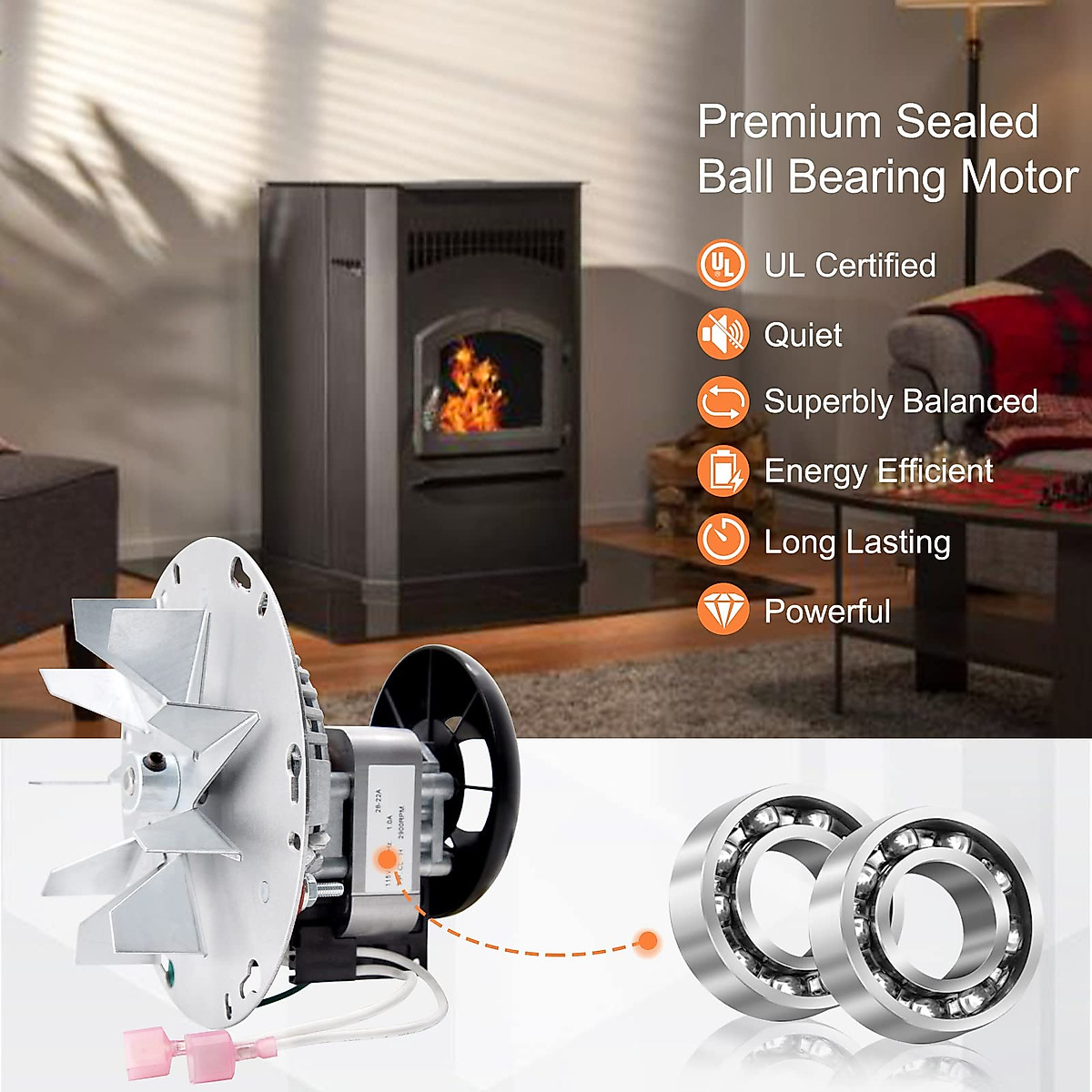 Criditpid Replacement 812-4400 Exhaust Blower Motor for Quadra-Fire Santa Fe, Castile, PelPro PP130, PP60, Pleasant Hearth PH35PS, PH50CABPS Pellet Stoves.(without Housing)