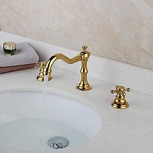 Bathroom Kitchen Basin Mixer Tap Sink Faucet 2 Handles 3Pcs Gold Bathroom Basin Faucet Bathtub Tap-Golden Plated ，Faucet