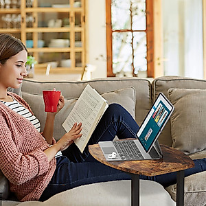 Hosfais Small Side Table End Table, C Shaped Barrel Coffee Table with Metal Frame, Wooden TV Tray for Living Room, Bedroom, Couch, Small Spaces (Rustic Brown)
