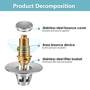 MEIUOAE Bathroom Sink Stopper，pop up Sink Drain Stopper，Bounce Washbasin Sink Stopper， for 1.1~1.5 in Drain Holes, Wash Basin Drain Filter ，Bathroom Sink Drain Stopper (Silver)