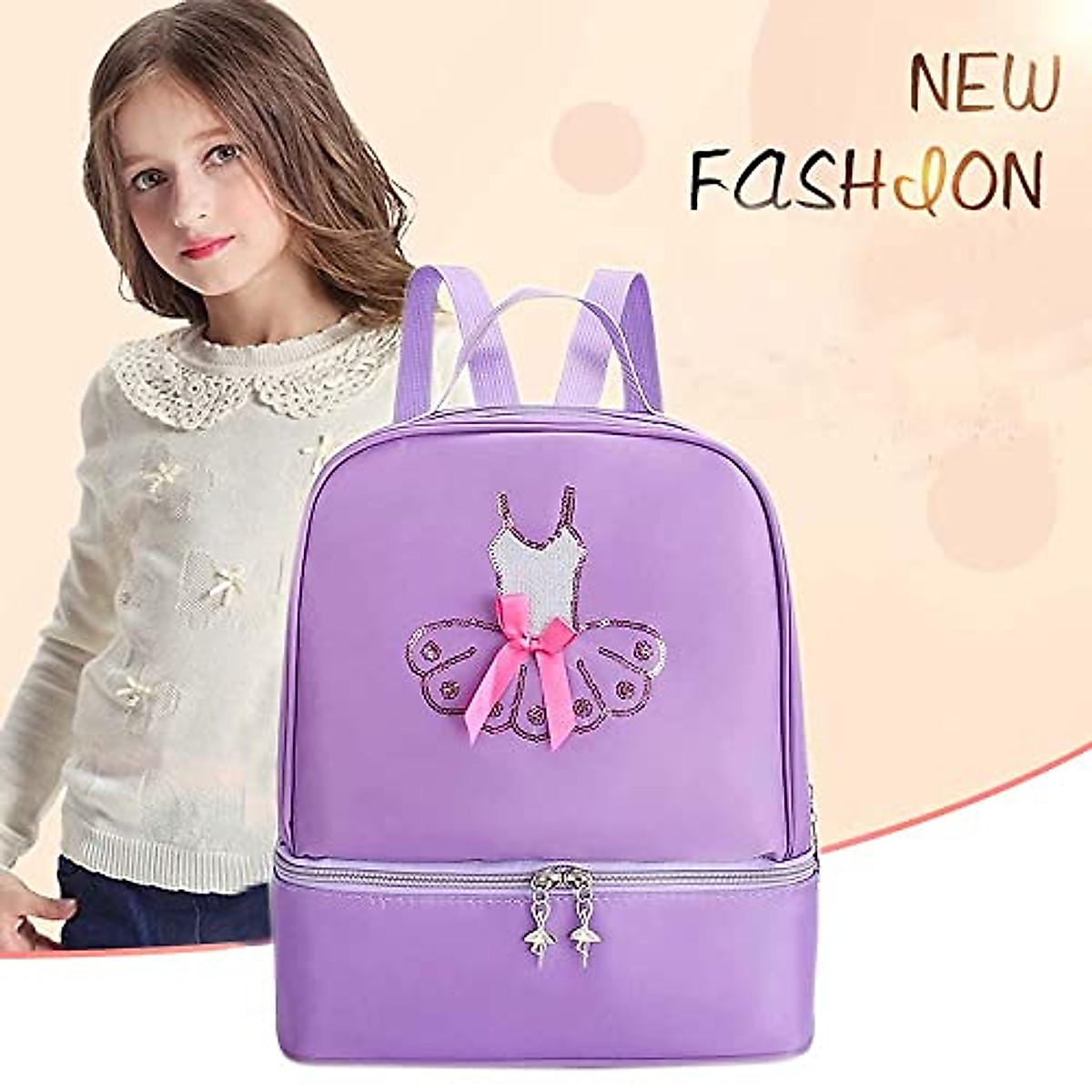 Dance Bags,Ballet Dance Backpack for Girls Ballerina Purple Bag for Dance Toddler Dance Bag Gymnastics Latin Dance Yoga Tap Dance Jazz Storage Bag