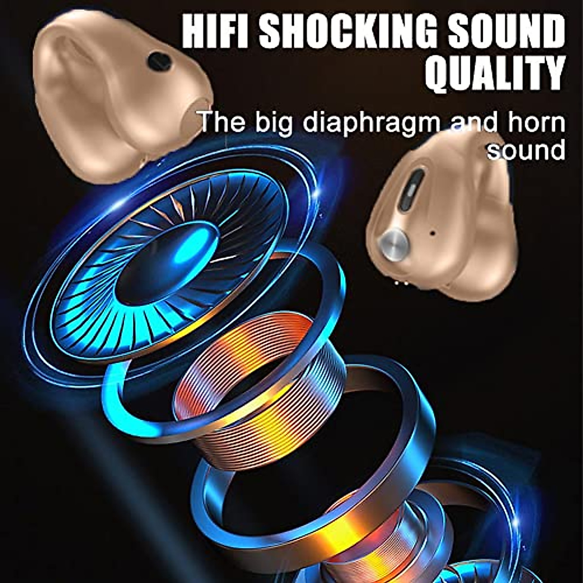 BODBX Wireless in Ear Earbuds,Bluetooth Ear Clip Bone Conduction Headphones,Open Ear Headphones Bluetooth 5.3,Waterproof Mini Sport Running Earring Earphone (Khaki)