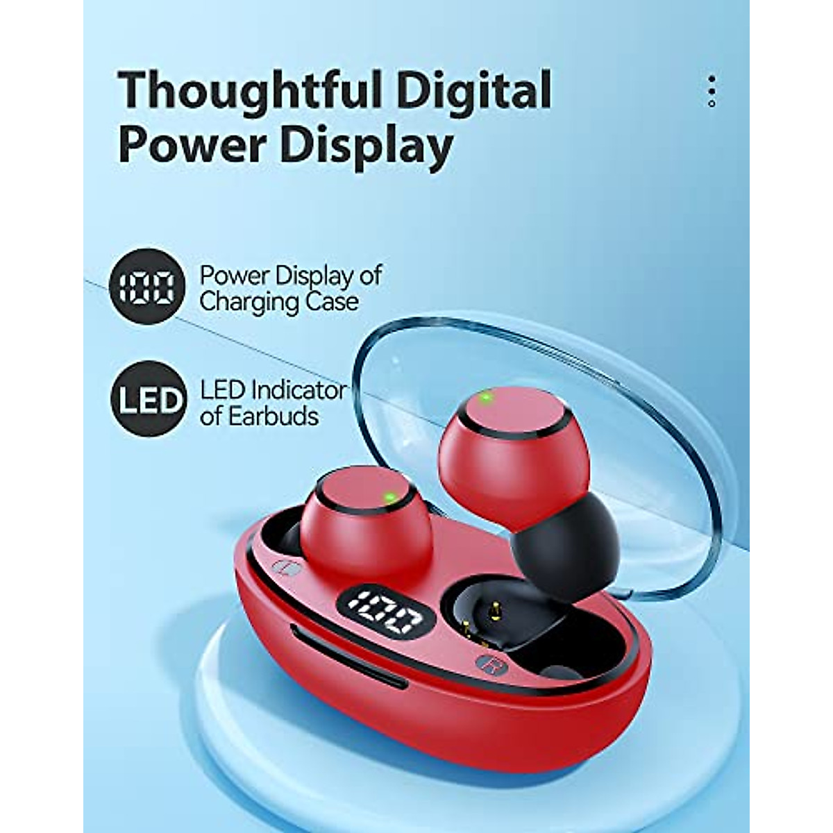 Wireless Earbuds Upgraded 5.3 Headphones with LED Power Display Charging Case IPX7 Waterproof Ear Buds in-Ear Earphones with Microphones for Android Gaming PC Computer Laptop TV Sport Music