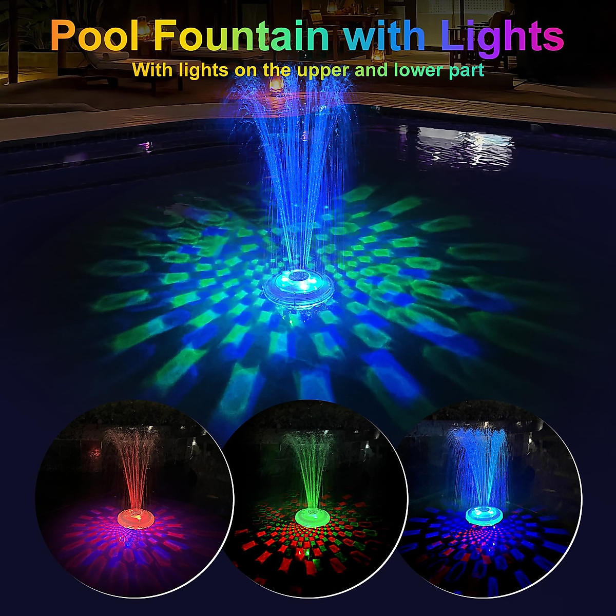 LanAqua Floating Pool Fountain with Underwater Light Show,Pool Water Fountain Rechargeable Battery Powered,2 Spray Modes Pool Fountain Pump for Inground Above Ground Pools-1PC
