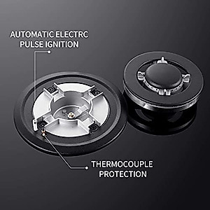 Gas Stove Top 24 inch Eascookchef,24 inch Gas Cooktop 4 Burner,Gas Stove Top NG/LPG Convertible,Black Tempered Glass Dual Burners Propane Cooktop with Thermocouple Protection,Bulit-in Gas Hob