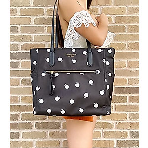 Kate Spade Chelsea Little Better Nylon Large Top Zip Tote Bag Black Apple Print