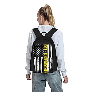 Meyodon Backpack Purse Unisex 911 Dispatcher Gift Thin Gold Line Flag Laptop Notebook Tablet Bag Black