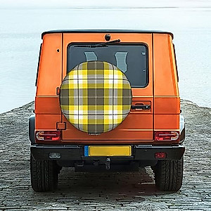 Yellow Gray Black Plaid Print Spare Tire Cover Funny Wheel Covers Waterproof Dust-Proof Wheel Protectors Fit for Trailer SUV Truck Camper 16 Inch
