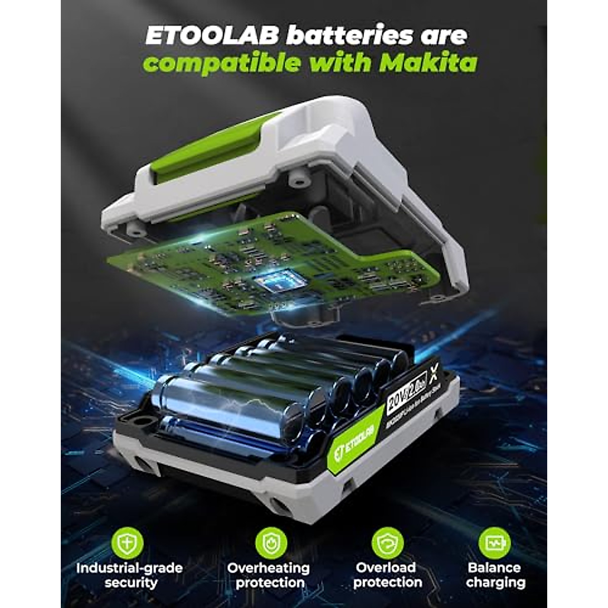 Cordless Drill, ETOOLAB Power Brushless Drill Set 45 Pieces, 531lbf.in Professional 3-in-1 20V Impact Drill Driver with 2.0Ah Battery