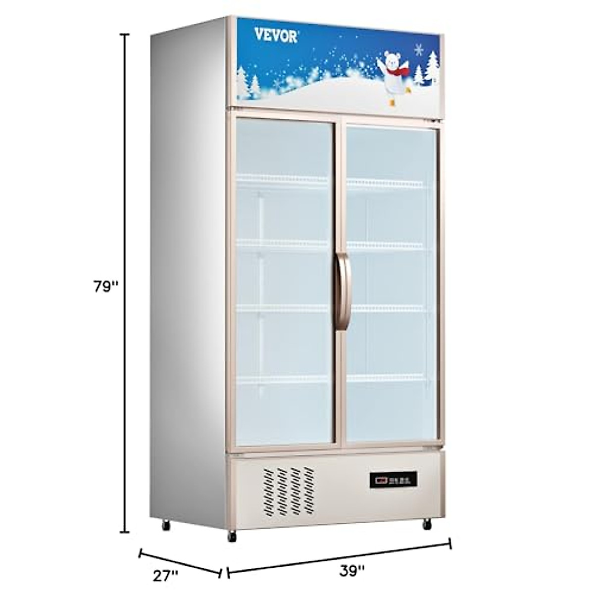 VEVOR Commercial Refrigerator,Display Fridge Upright Beverage Cooler, Glass Door with LED Light for Home, Store, Gym or Office, (23 cu.ft. Double Swing Door)