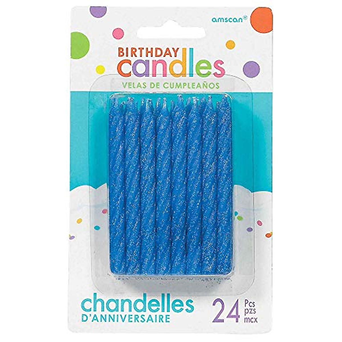 Large Blue Glitter Spiral Candles - 3.25", 24 Pieces - Elegant Party Candles for Cake Decoration & Celebrations
