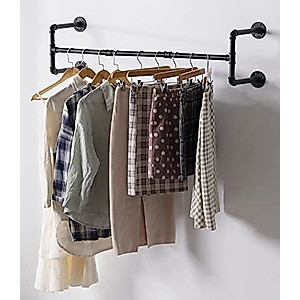 YLFAHXP Industrial Pipe Clothes Rack, Heavy Duty Detachable Wall Mounted Iron Garment Bar, Multi-purpose Clothing Rack Hanging Rod Organizer for Closet Storage (Black)
