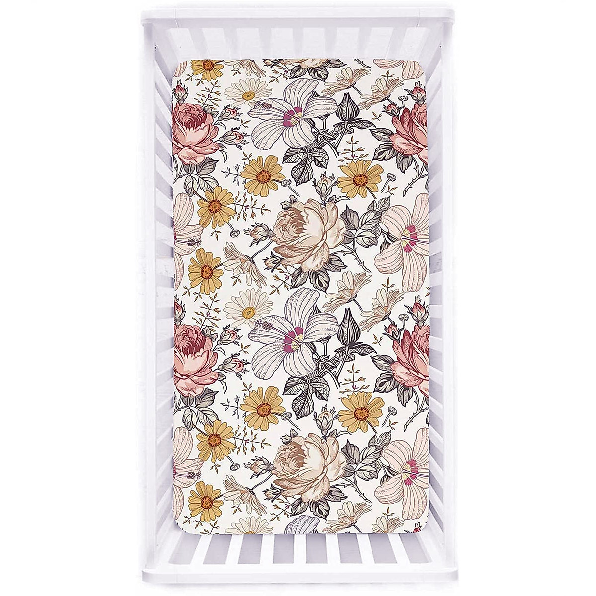 Crib Sheet Jersey Cotton, Floral Baby Blankets, Floral Toddler Blanket for Boys Girls, Dotted Backing, Double Layer, Crib Receiving Blanket, for Nursery/Stroller/Toddler Bed/Carseat, 30 x 40 Inch