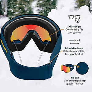 Retrospec Zenith Ski Goggles for Men and Women Over Glasses, UV Protection, Anti-Fog, Scratch Resistant Snow Goggles for Skiing and Snowboarding