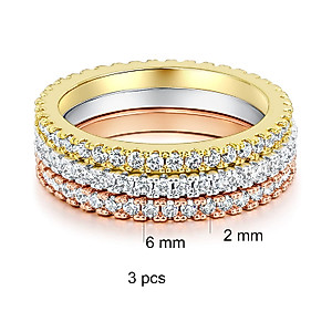 MDFUN Yellow Gold/Rhodium/Rose Gold Plated Cubic Zirconia Eternity Ring 3 PCS Set (8)