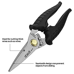 stedi Scissors Heavy Duty, Multi-Purpose Shears with Finely Serrated High Carbon Stainless Steel Blades -Easy Cutting Electrical Cable Notch, Insulation, Non-Slip Comfortable Handle, Soft Cable