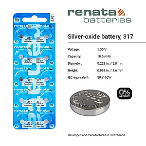 Renata Batteries 317/SR516SW Watch Battery (5 Pack)