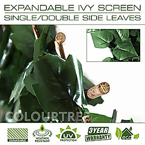 ColourTree Expandable Rectractable Faux Artificial Ivy Trellis Hedge Fence Screen Privacy Screen Wall Screen - Commercial Grade 150 GSM - Heavy Duty - 3 Years Warranty (2, Double Sided Leaves)