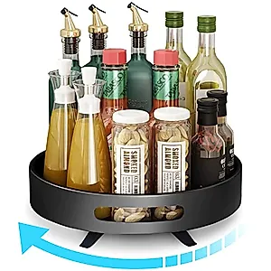 DIHUMK Lazy Susan Organizer Turntable for Kitchen Cabinet Pantry Bathroom or Countertop with Large Spice Rack Steel (12 Inch, Black)
