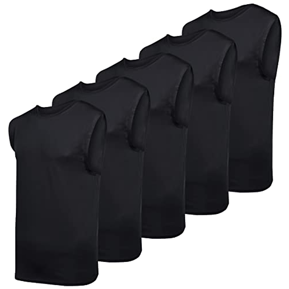 Real Essentials Men's Dry Fit Jersey Sleeveless Tank Top Muscle Yoga Active Sport Basketball Beach Gym Workout Running Fitness Athletic Gym Bodybuilding Undershirt Tee T-Shirt, Set 6, L, Pack of 5