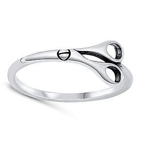 PERFECTJEWELZ Scissors Ring 925 Sterling Silver 8mm Casual Band Size 4