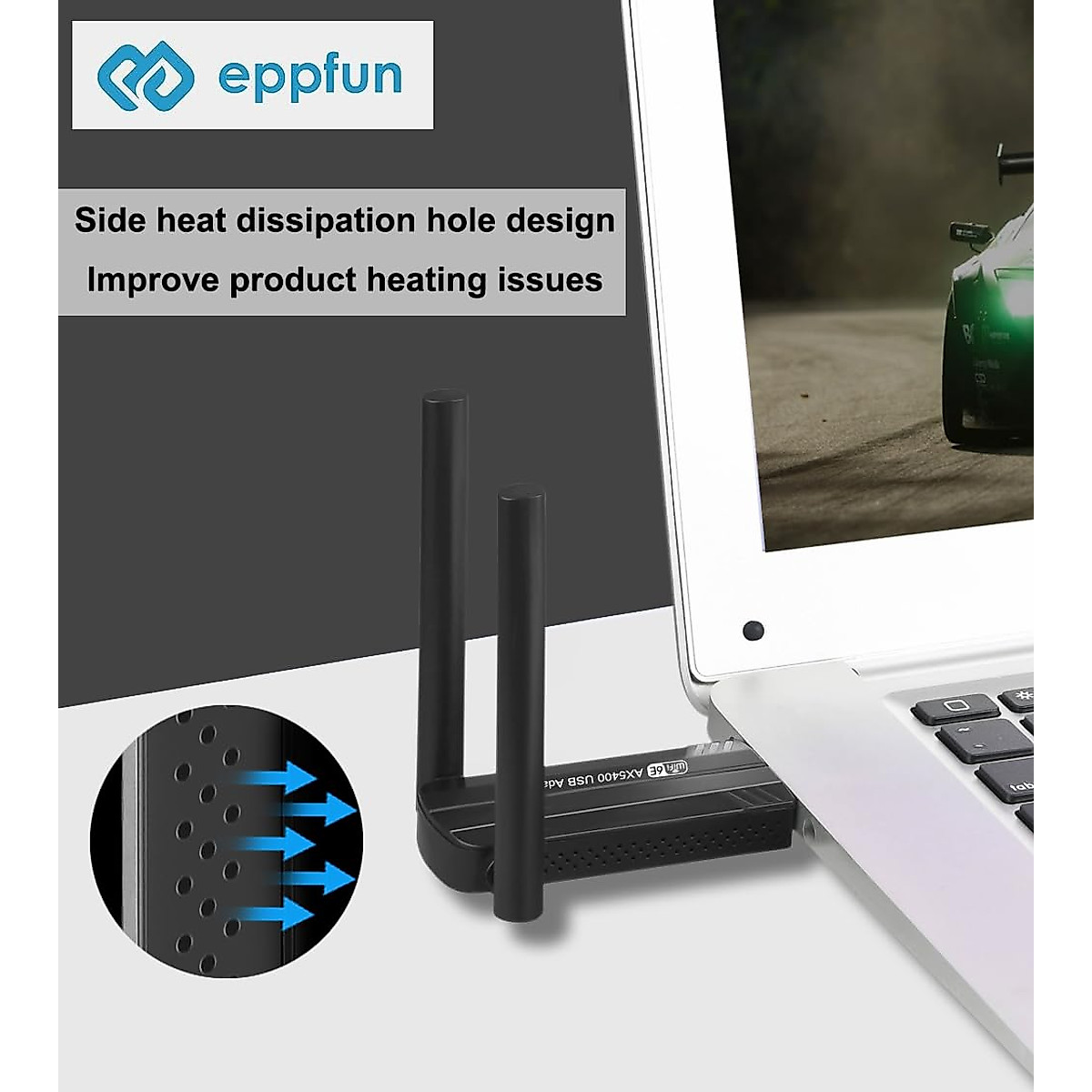 eppfun WF06E WiFi 6e 5400Mbps USB3.0 Adapter for PC/Desktop/Laptop, WiFi Stick Dongle with 2.4GHz/5GHz/6GHZ, Auto Driver, MU-MIMO, Low- Latency, Supports Win11/10